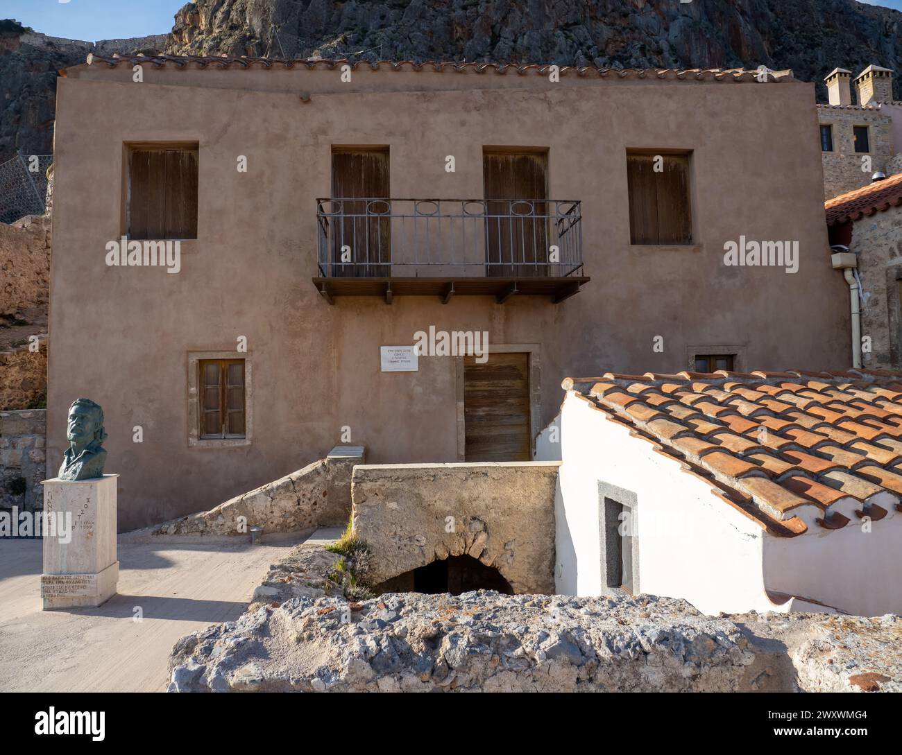 Bust of the poet Giannis Ritsos. Monemvasia Sparta Greece Stock Photo ...