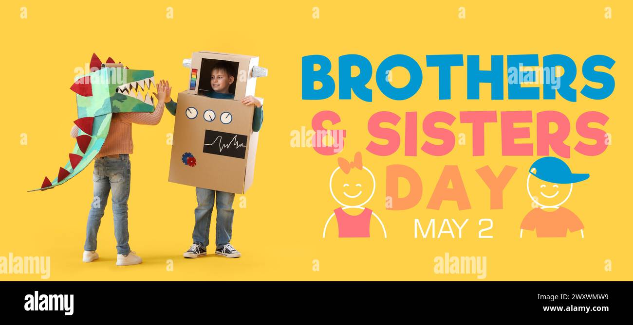 Festive banner for National Brothers and Sisters Day with little ...