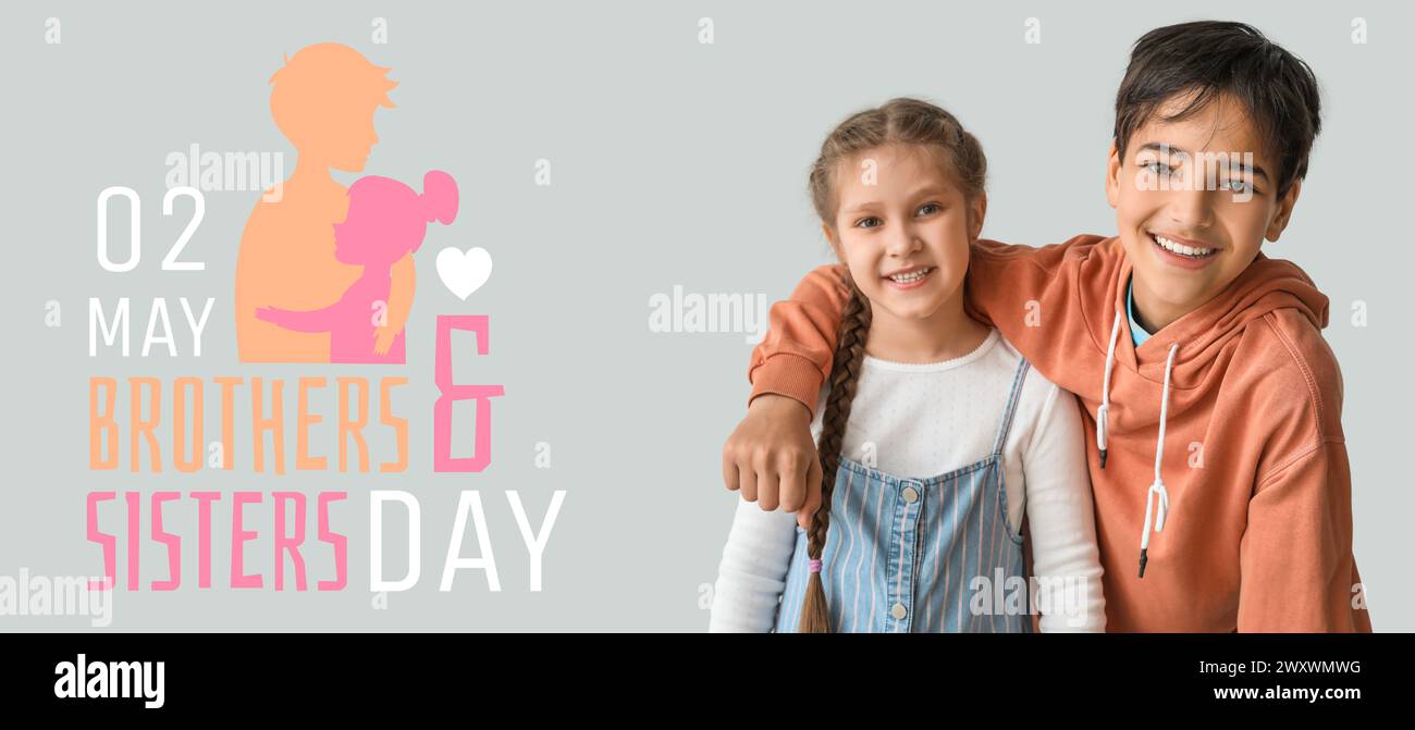 Festive banner for National Brothers and Sisters Day with little ...
