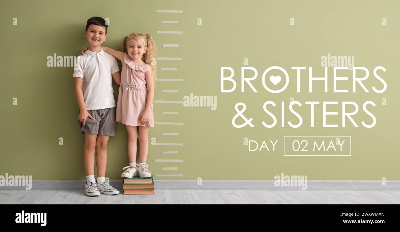 Festive banner for National Brothers and Sisters Day with little ...