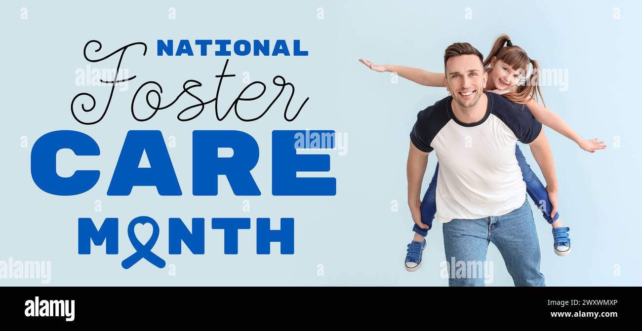 Banner for National Foster Care Month with happy man and little girl ...