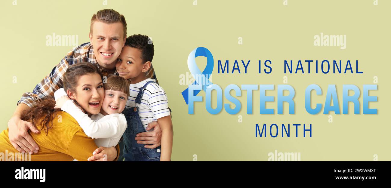 Banner for National Foster Care Month with happy couple and little ...
