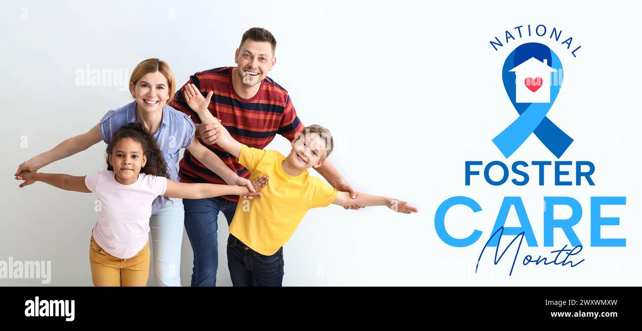 Banner for National Foster Care Month with happy family Stock Photo - Alamy