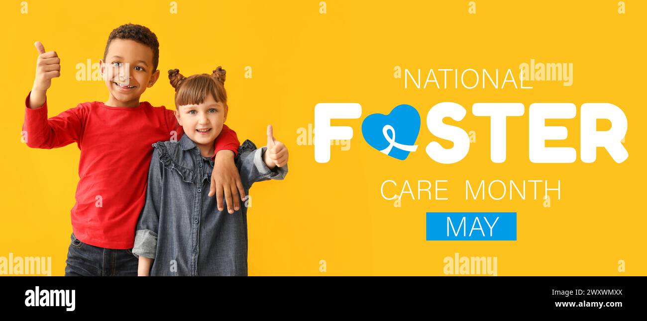 Banner for National Foster Care Month with happy little children Stock ...