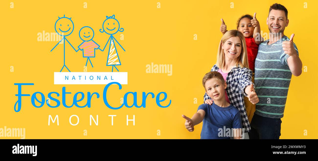 Banner for National Foster Care Month with happy family Stock Photo - Alamy