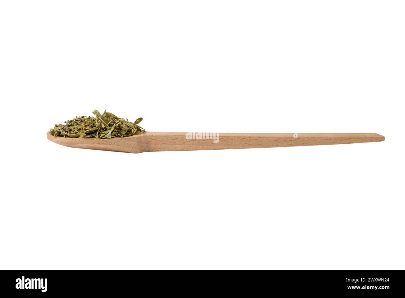 Dried leaves o Lemon verbena in latin Aloysia citrodora on wooden spoon ...