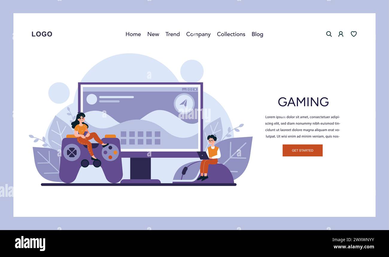 Gaming concept. Players are immersed in a digital landscape ...