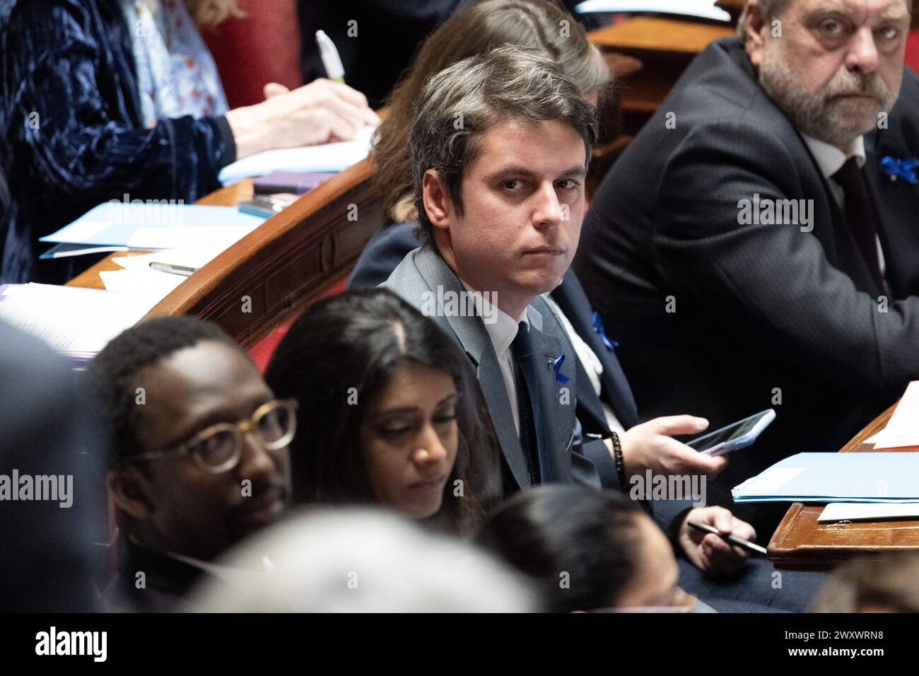Paris, France. 23rd Mar, 2024. French Prime Minister Gabriel Attal ...