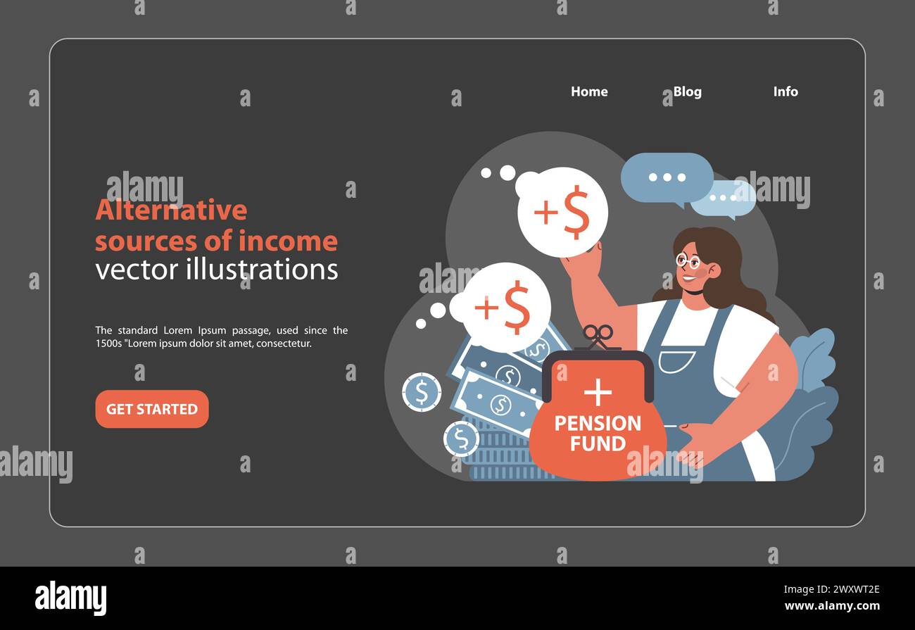 Income Diversification concept. Woman explores adding multiple income streams to enhance pension ...