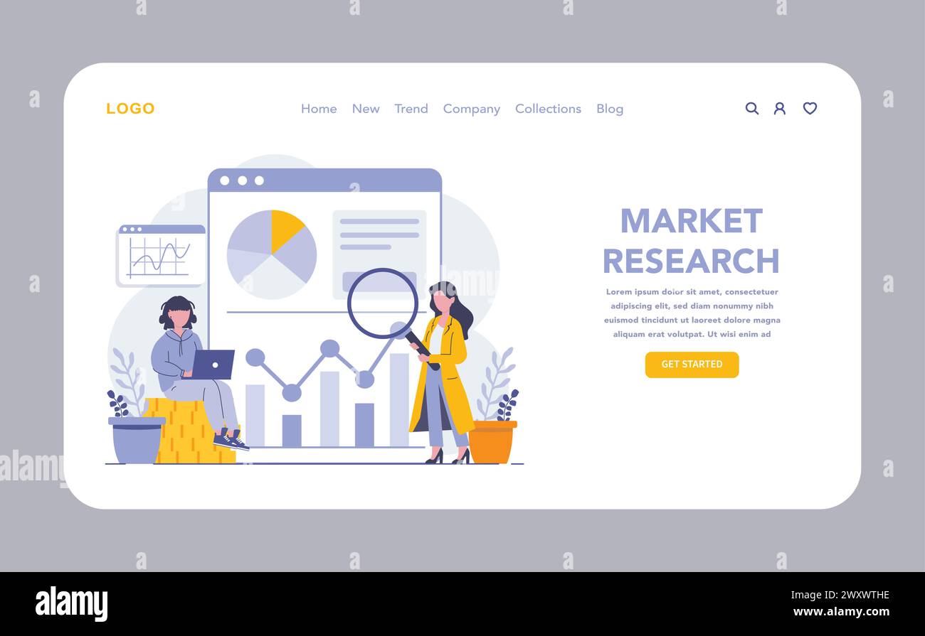 Market research web or landing page. Professionals analyze data to ...