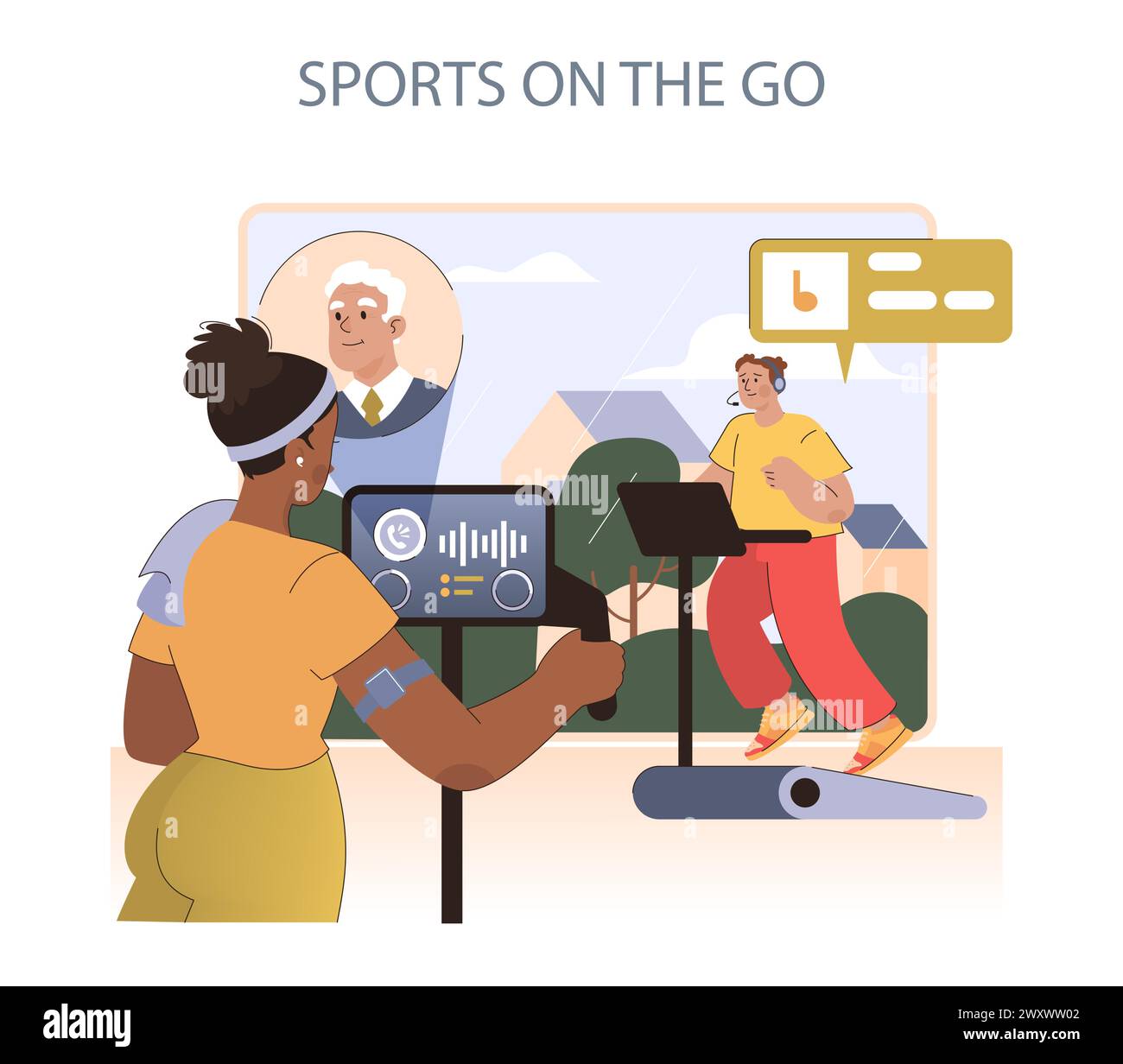 Sport on the Go concept. Active lifestyles combine work and sports ...