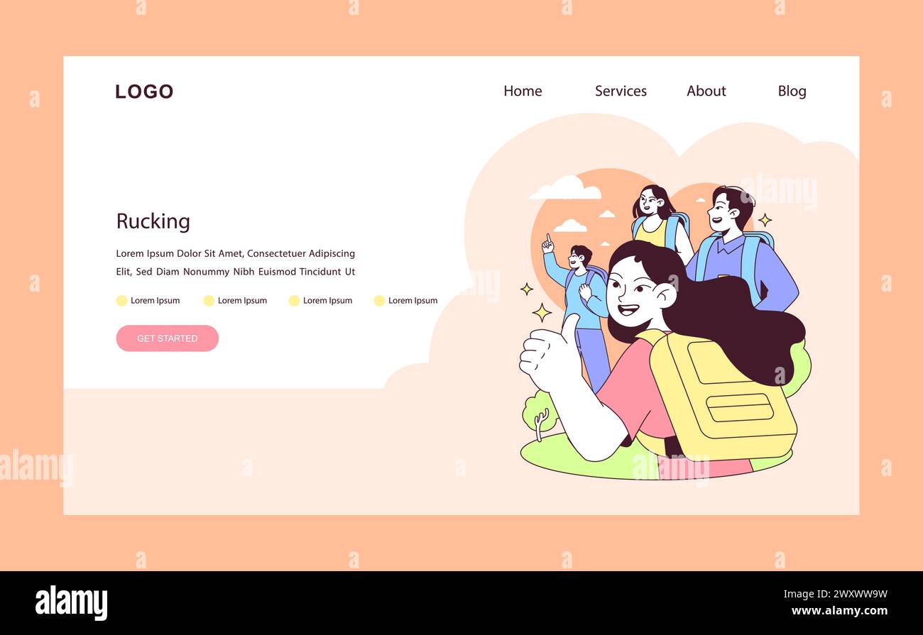 Rucking concept. A cheerful group embarks on a rucking journey ...