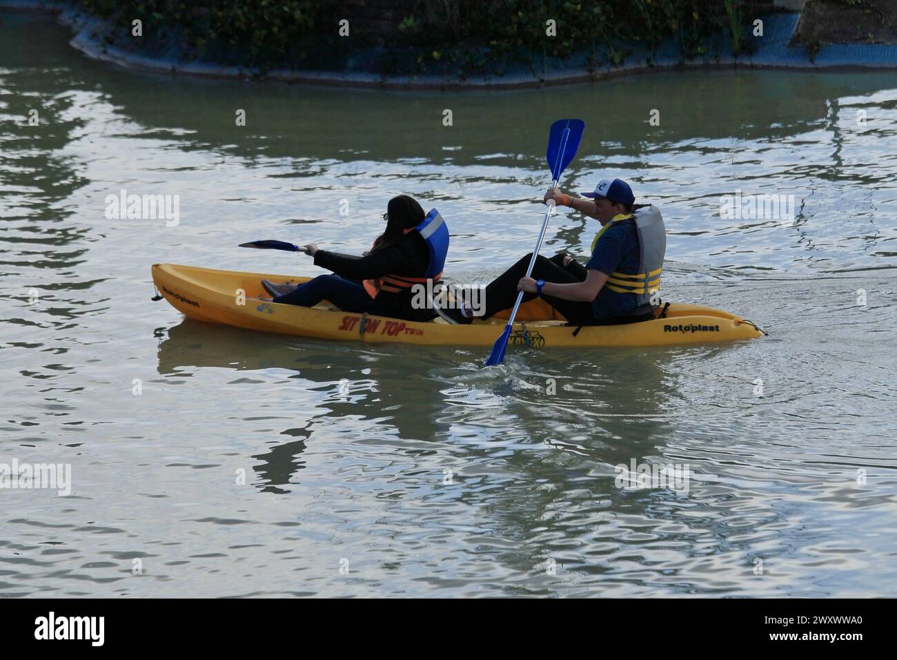 Bogota, Colombia. 24-01-2024. Tourist ride a boat in the waterways of ...