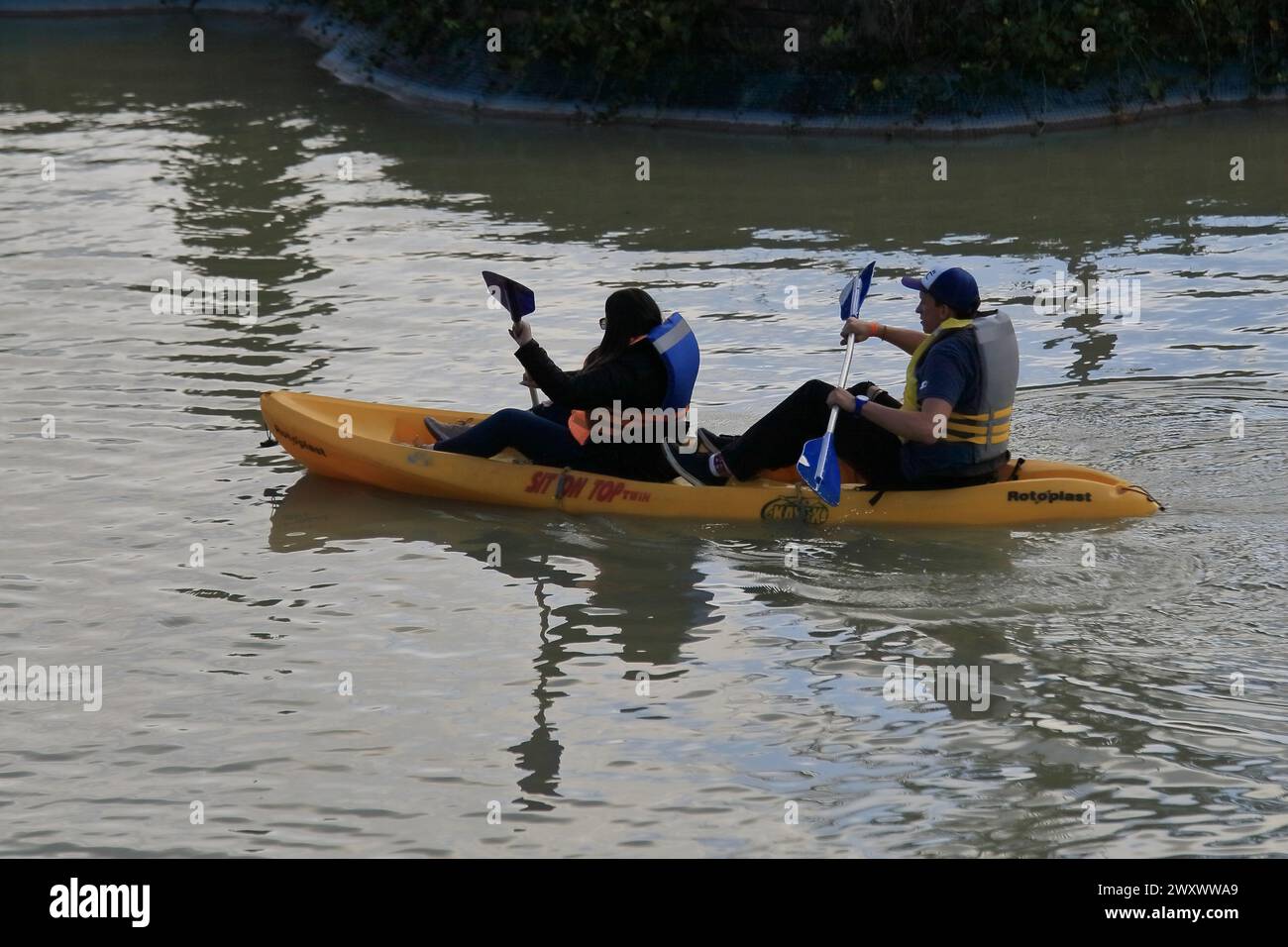 Bogota, Colombia. 24-01-2024. Tourist ride a boat in the waterways of ...