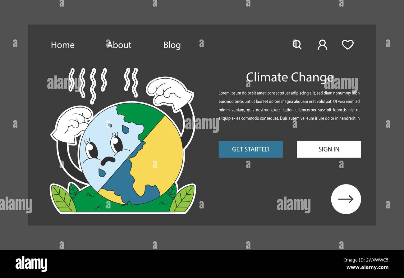Climate change night or dark mode web banner or landing page. Stressed ...