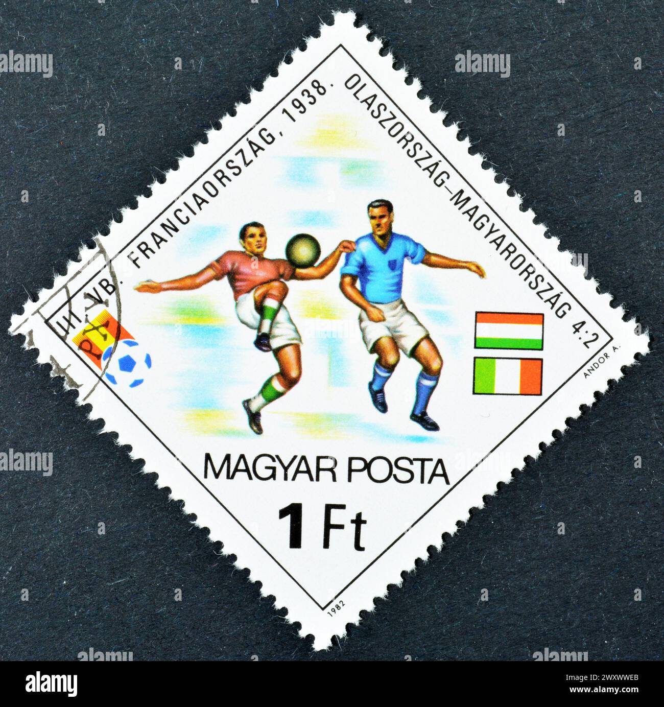 Cancelled postage stamp printed by Hungary, that promotes FIFA World ...