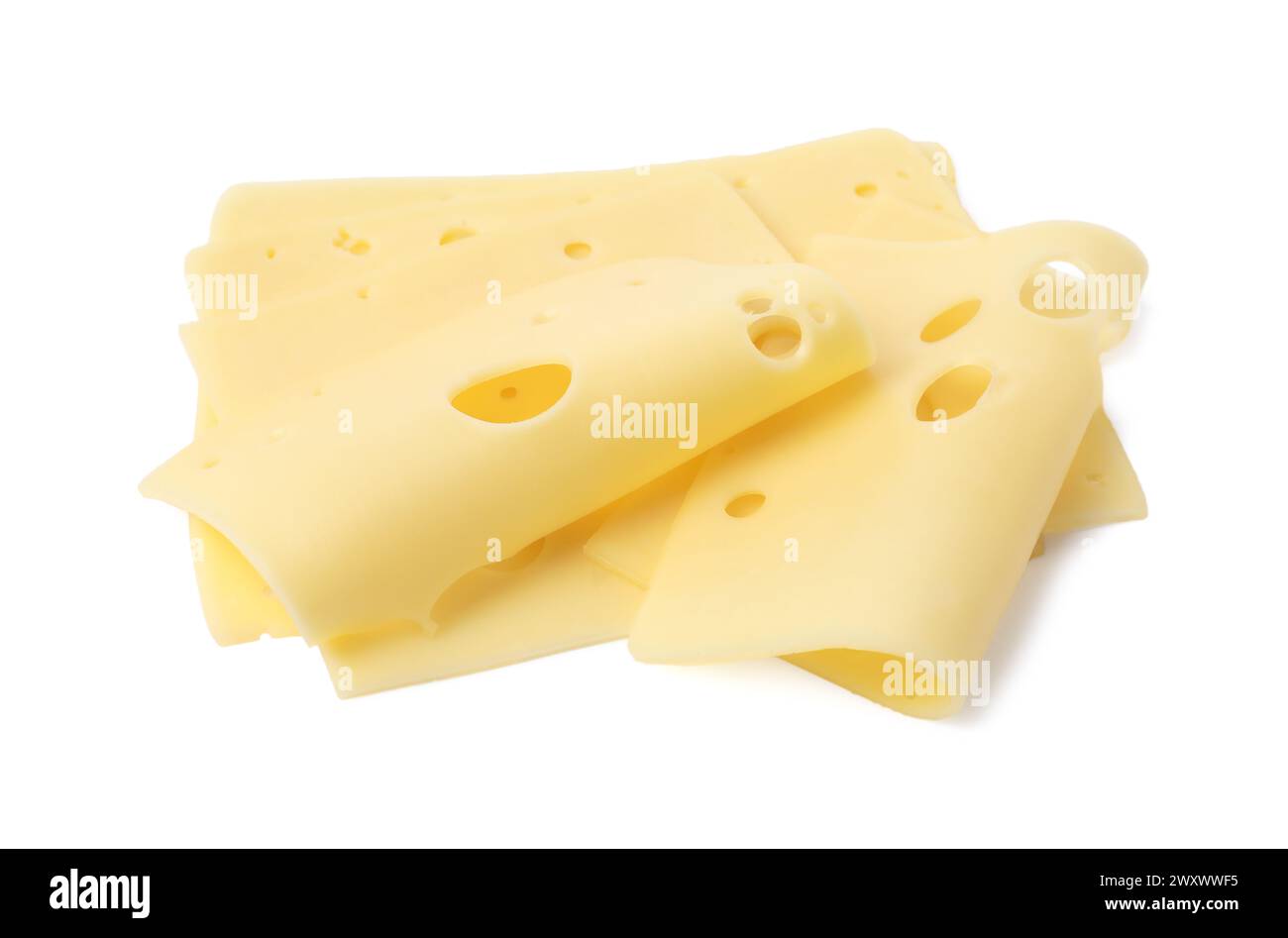 Slices of tasty fresh cheese isolated on white Stock Photo - Alamy