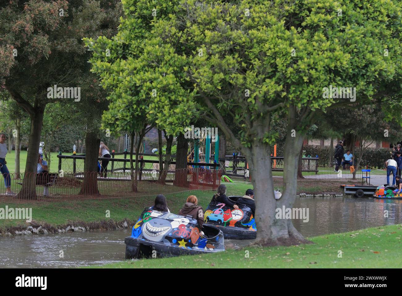 Bogota, Colombia. 24-01-2024. Tourist ride a boat in the waterways of ...