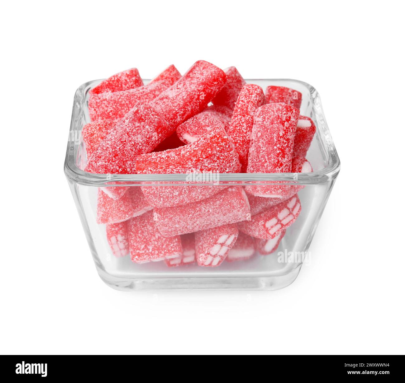 Tasty pink candies in bowl isolated on white Stock Photo - Alamy