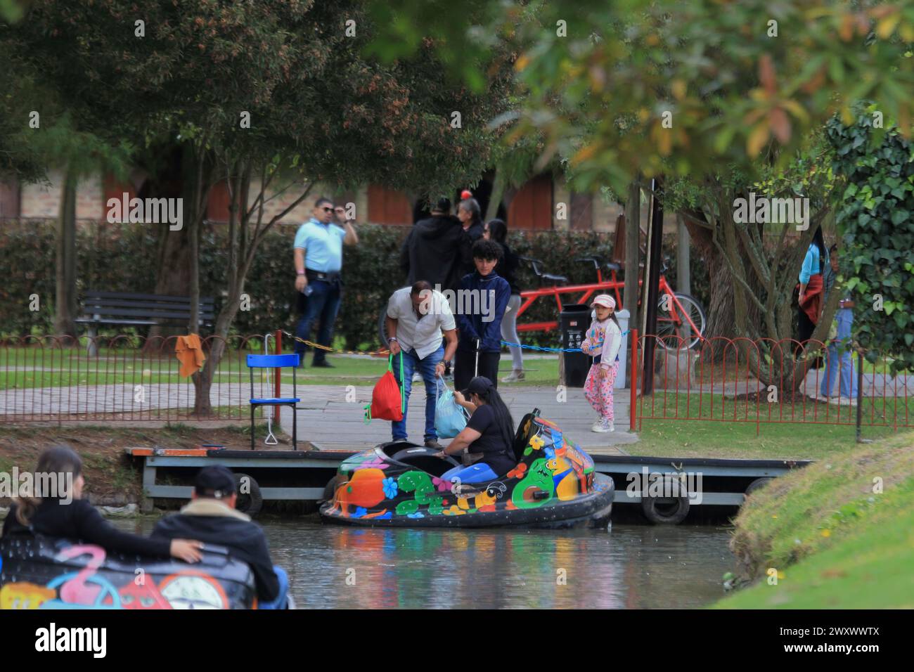 Bogota, Colombia. 24-01-2024. Tourist ride a boat in the waterways of ...