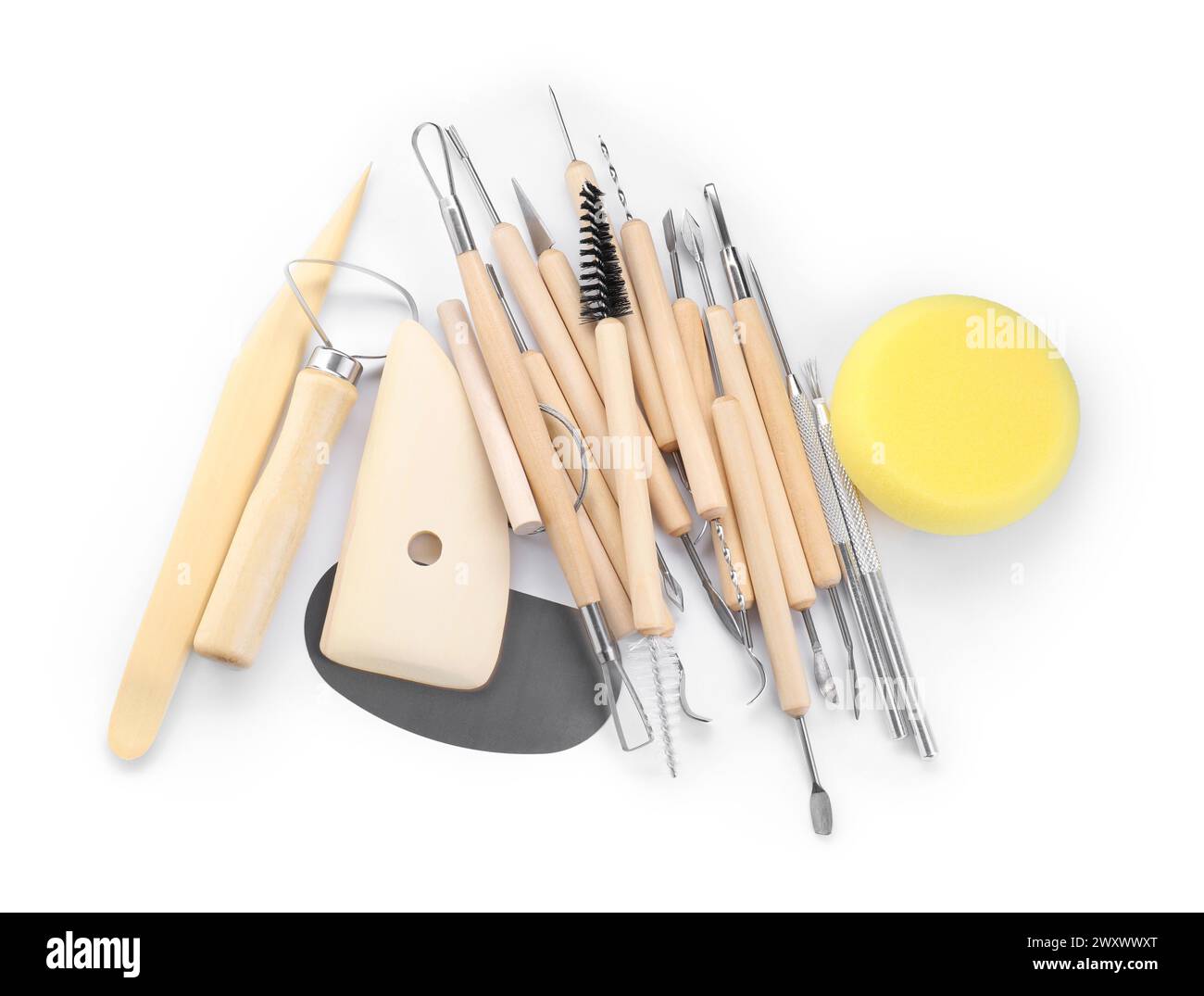 Set of different clay crafting tools isolated on white, top view Stock ...