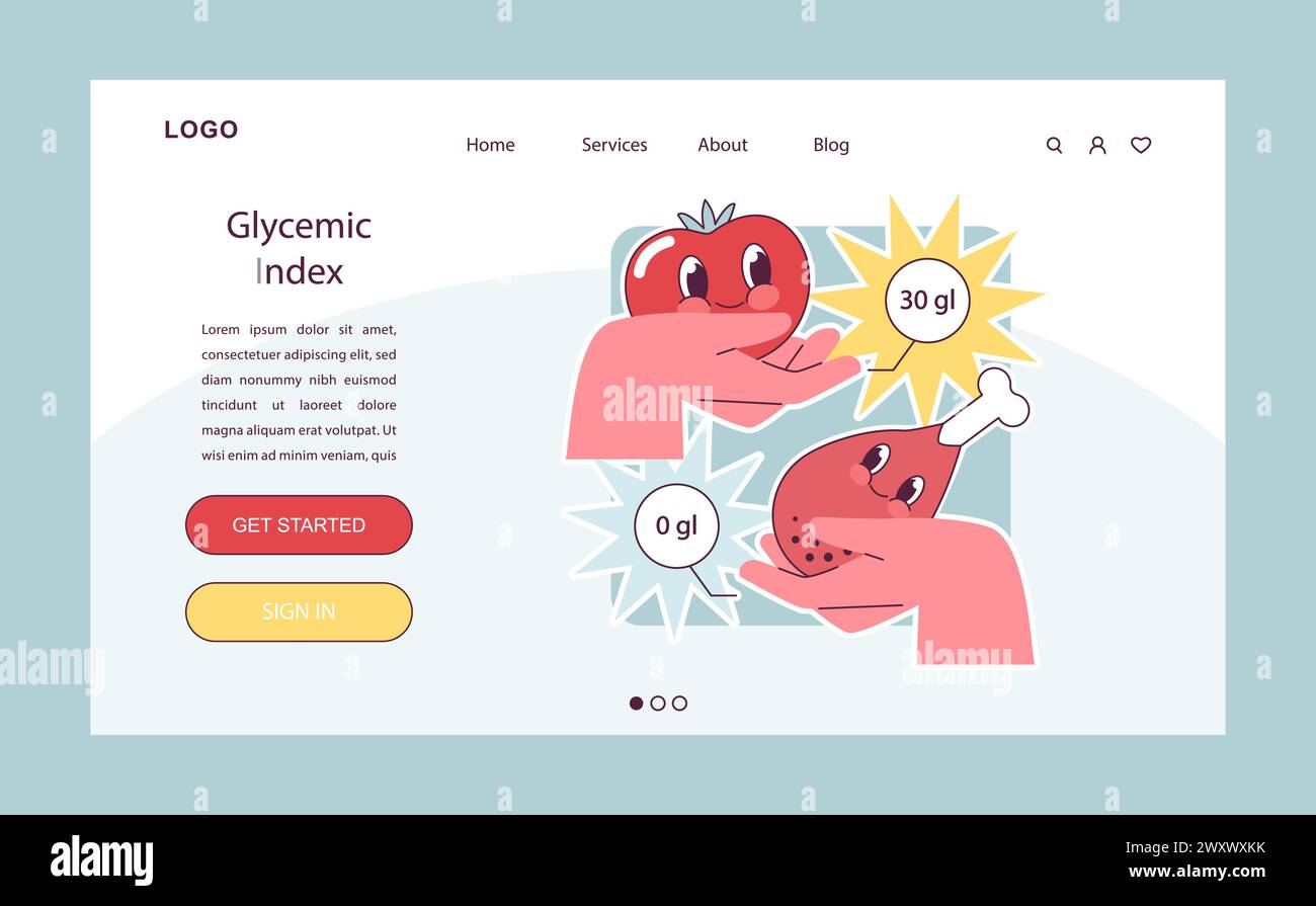 Diabetes web banner or landing page. Glucose monitoring, glycemic index ...