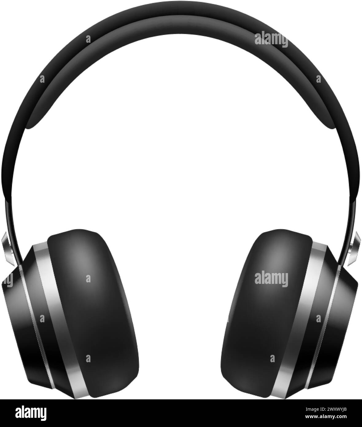 Music earphones. Realistic black headphones front view, isolated on ...