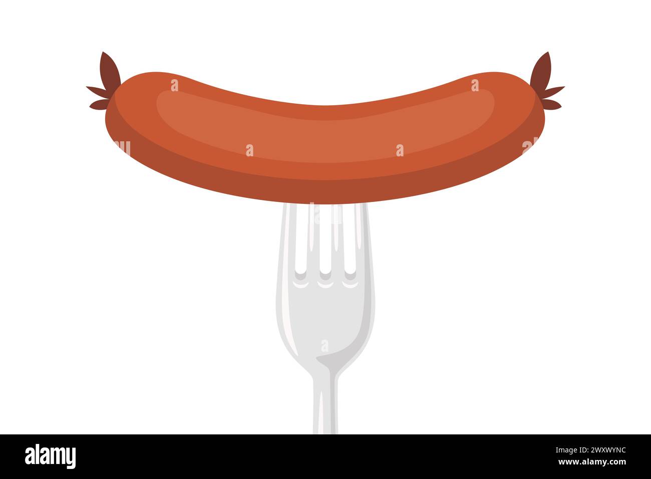 Vector Flat Sausage and Fork Closeup Isolated on a White Background ...