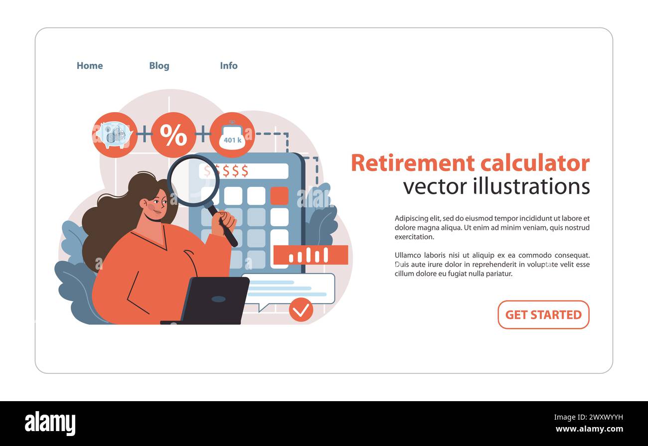 Retirement Calculator concept. Woman scrutinizes 401(k) plans and ...