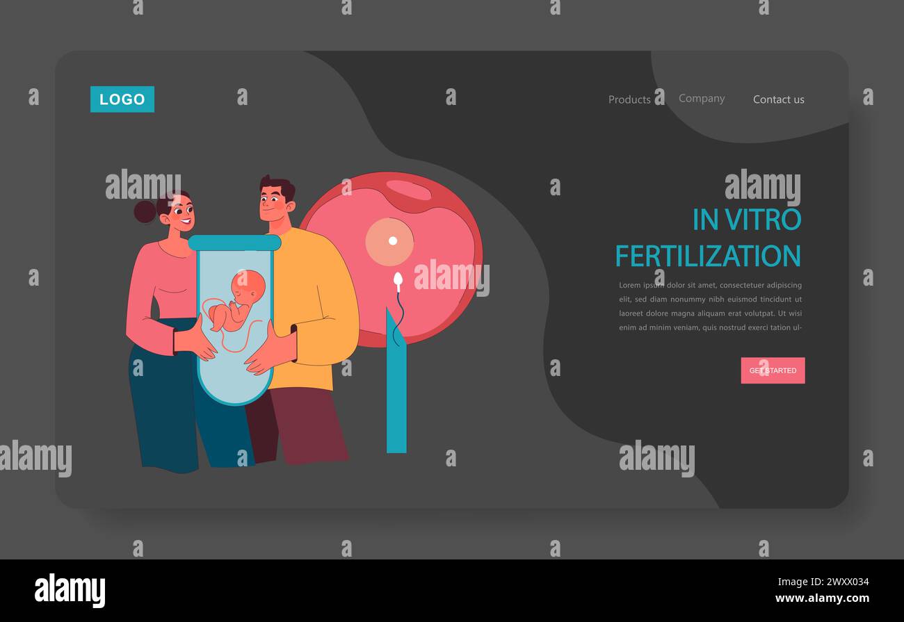 In vitro fertilization dark or night mode web, landing. Hopeful couple ...