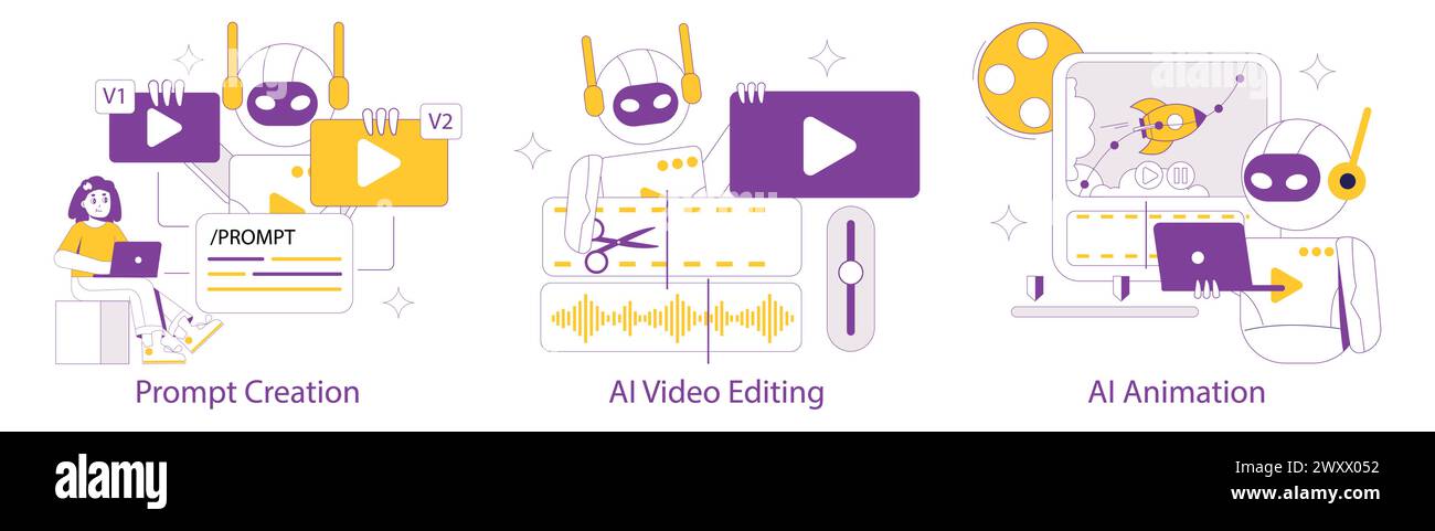 AI Content Creation set. A seamless process from writing prompts to video editing and animation ...