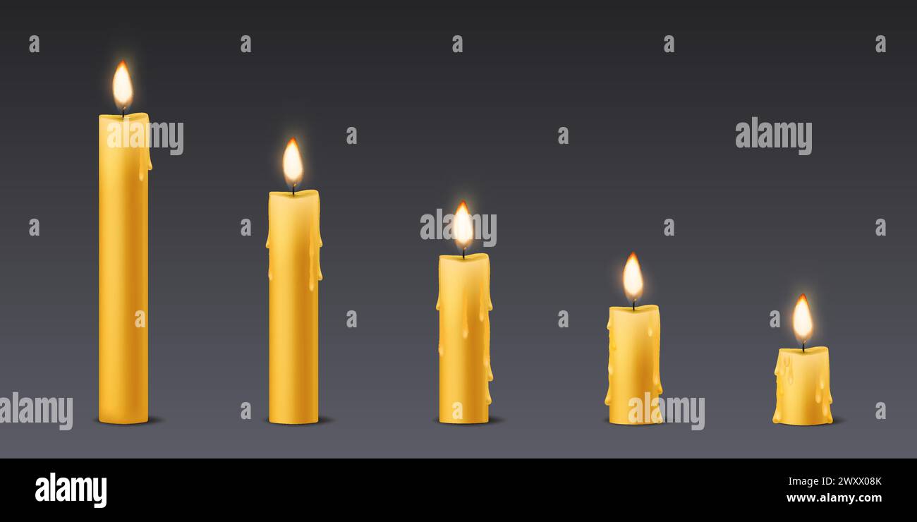 Candle combustion stages set. Realistic isolated elements for animation ...