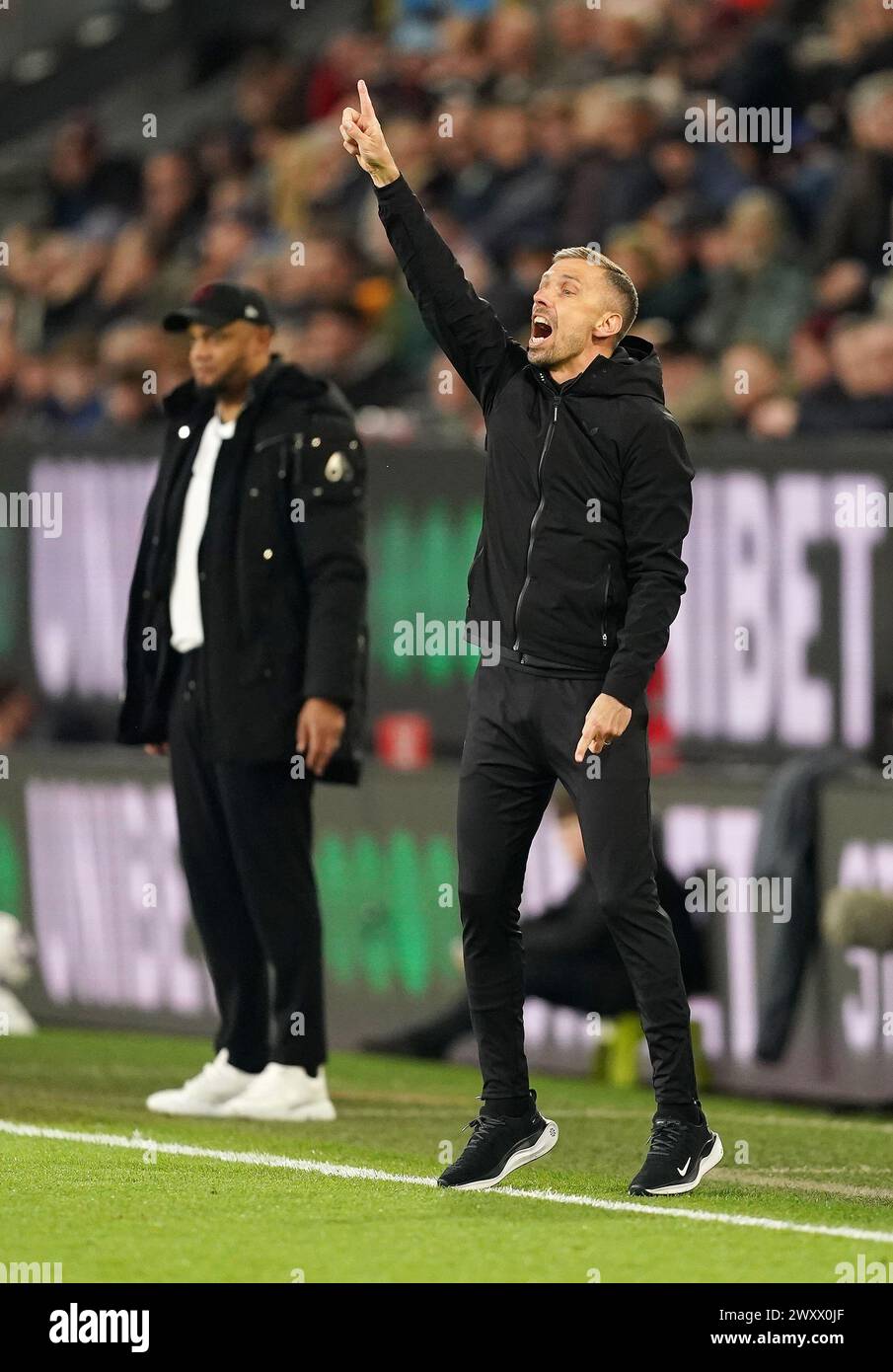 Burnley manager vincent kompany gestures on the touchline during the ...