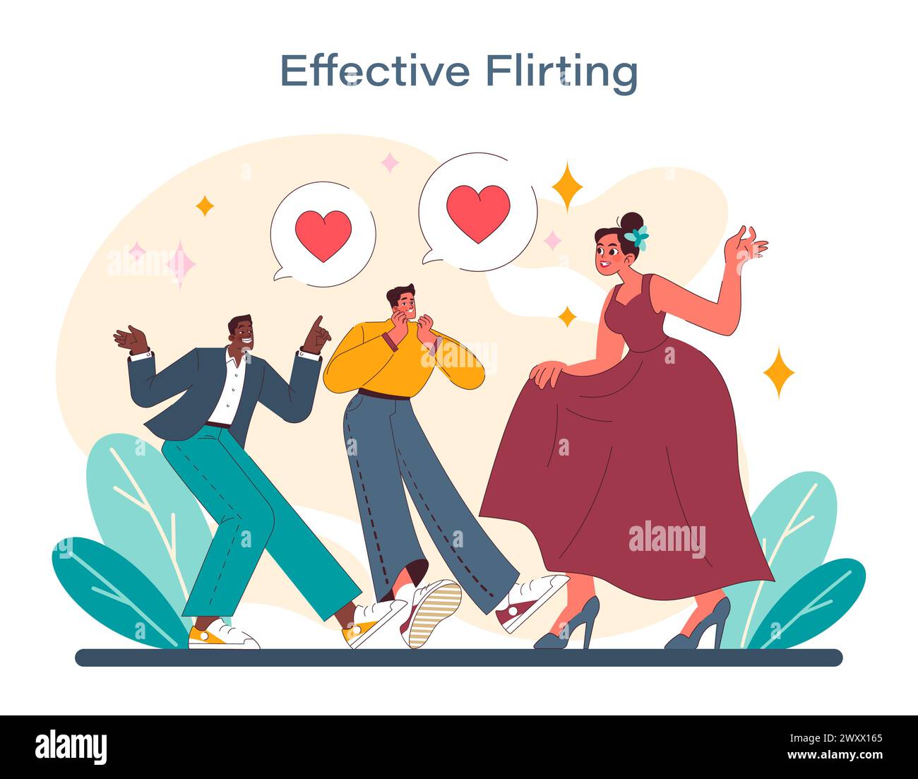 Effective flirting concept. A charming vector narrative of courtship ...