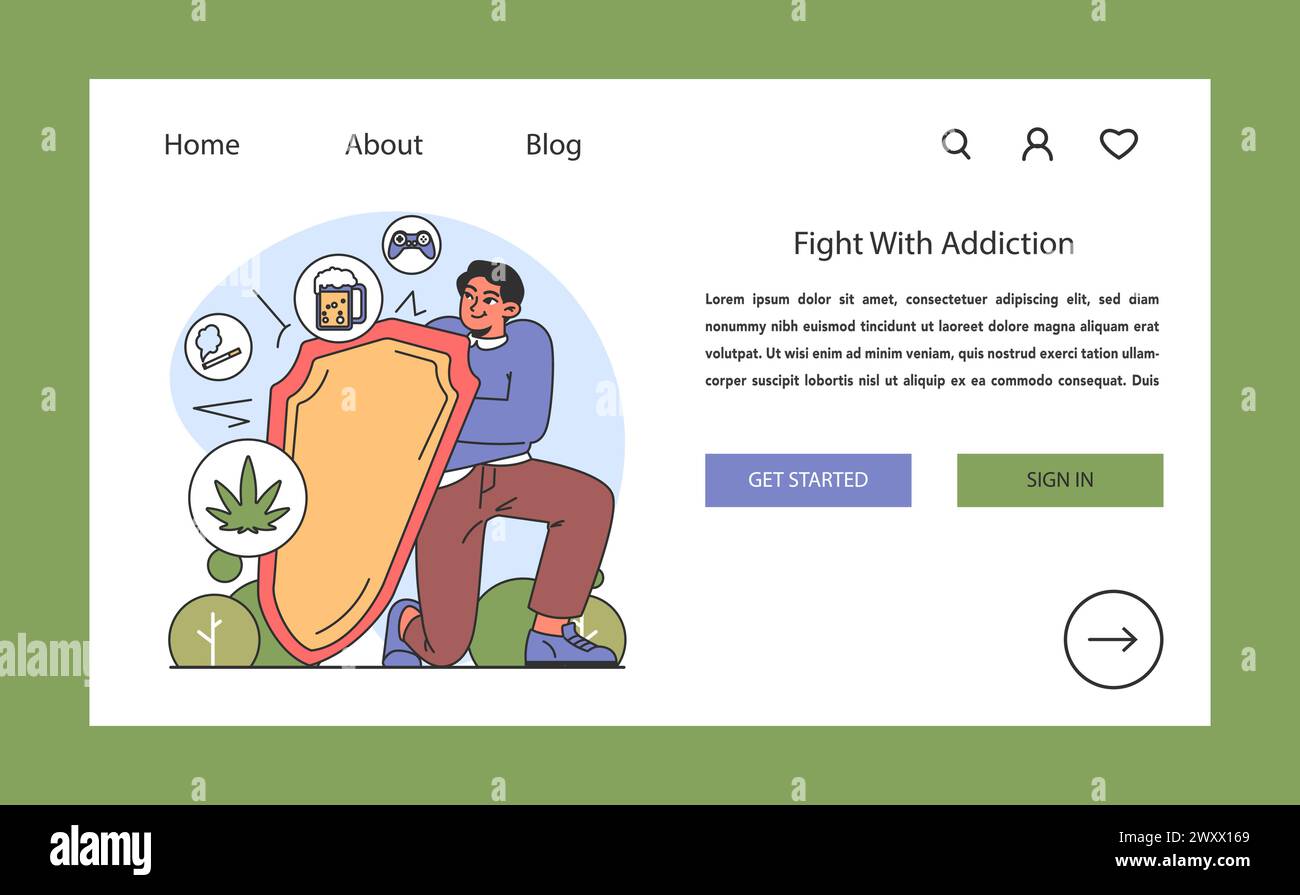 Dopamine fasting concept. A man with a shield represents the struggle ...