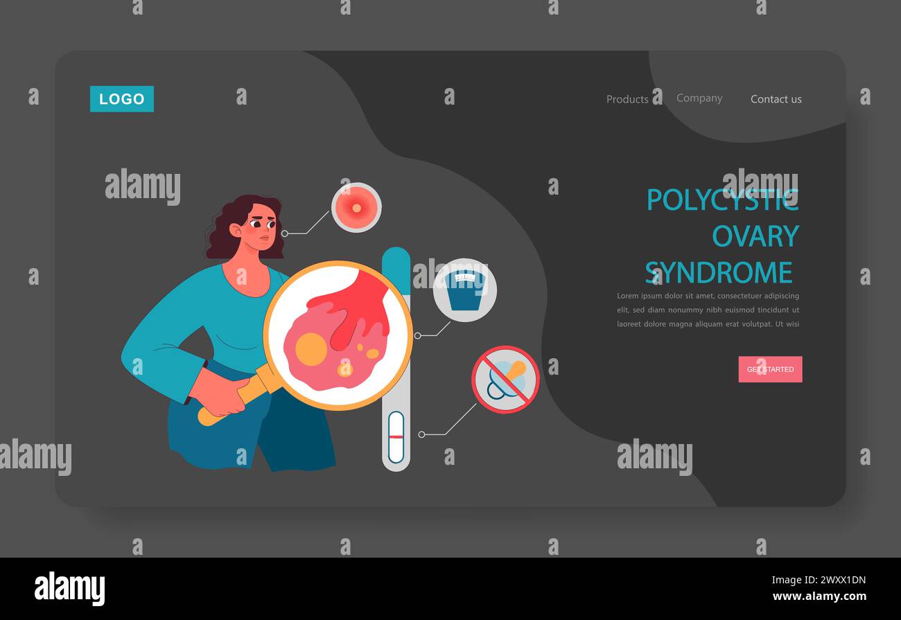 Polycystic ovary syndrome dark or night mode web, landing. Woman ...