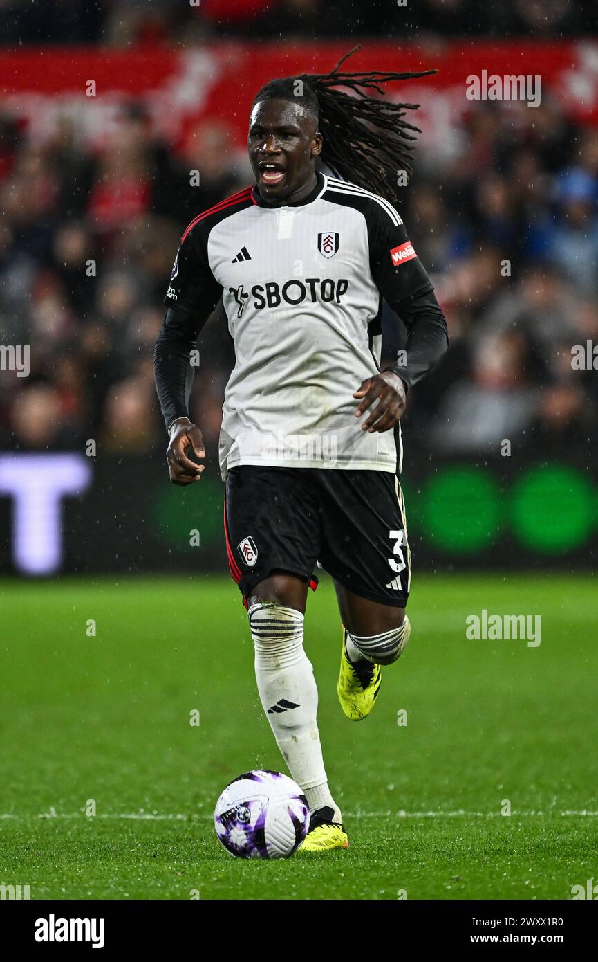 Calvin Bassey of Fulham makes a break with the ball during the Premier ...