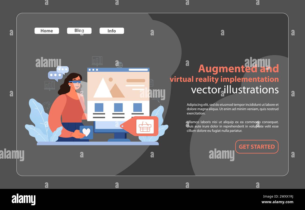 Augmented and Virtual Reality Use. A user interacts with a computer interface using AR glasses ...