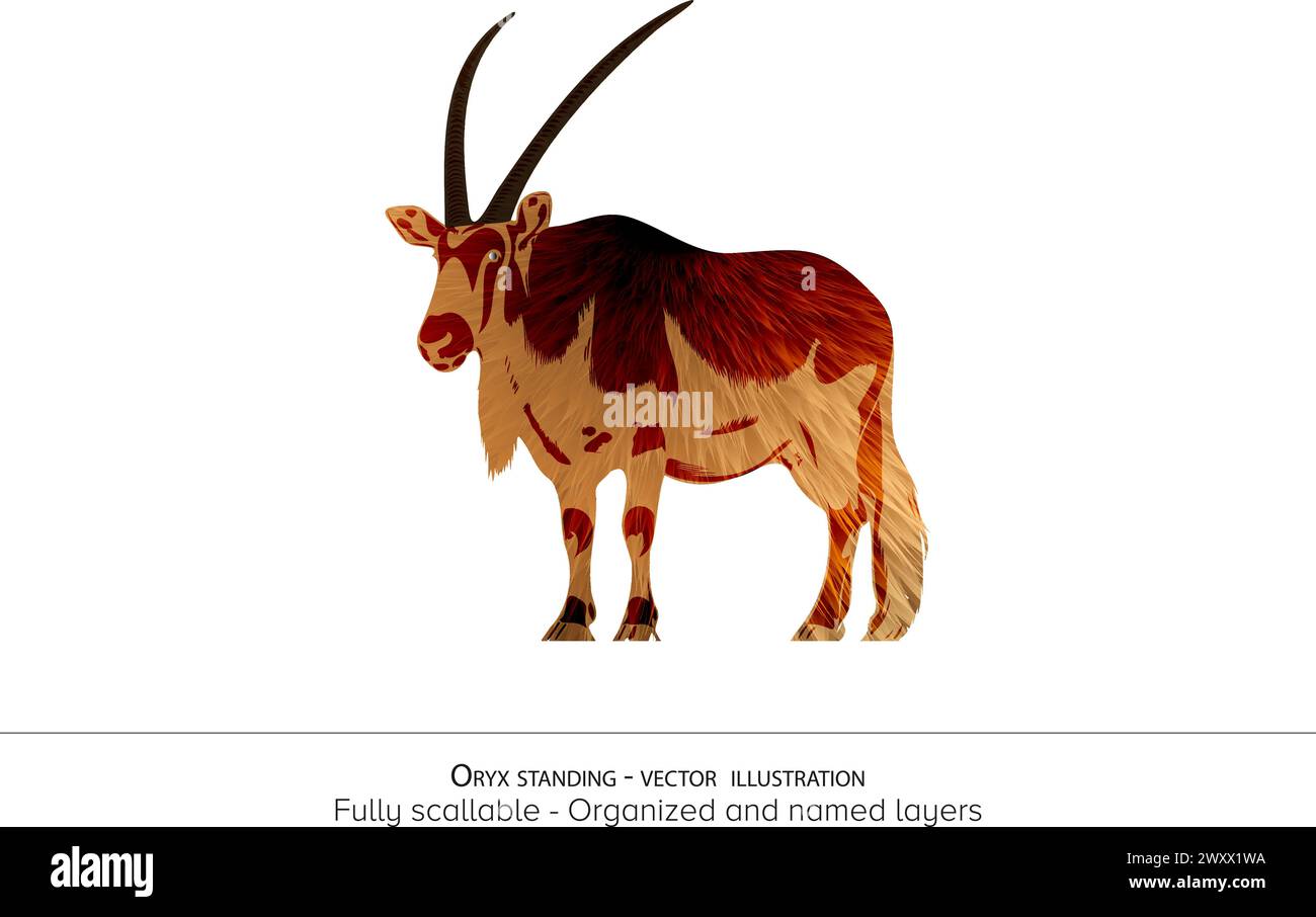 Oryx Standing Vector Illustration. realistic animal illustration ...
