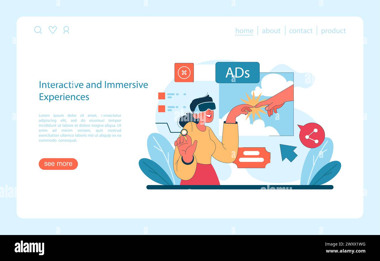 Interactive and Immersive Experiences concept. Engaging users with virtual reality advertising ...