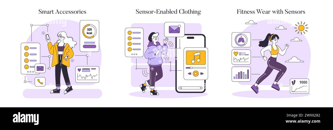 Tech-Infused Fashion set. Showcasing wearable technology with smart ...