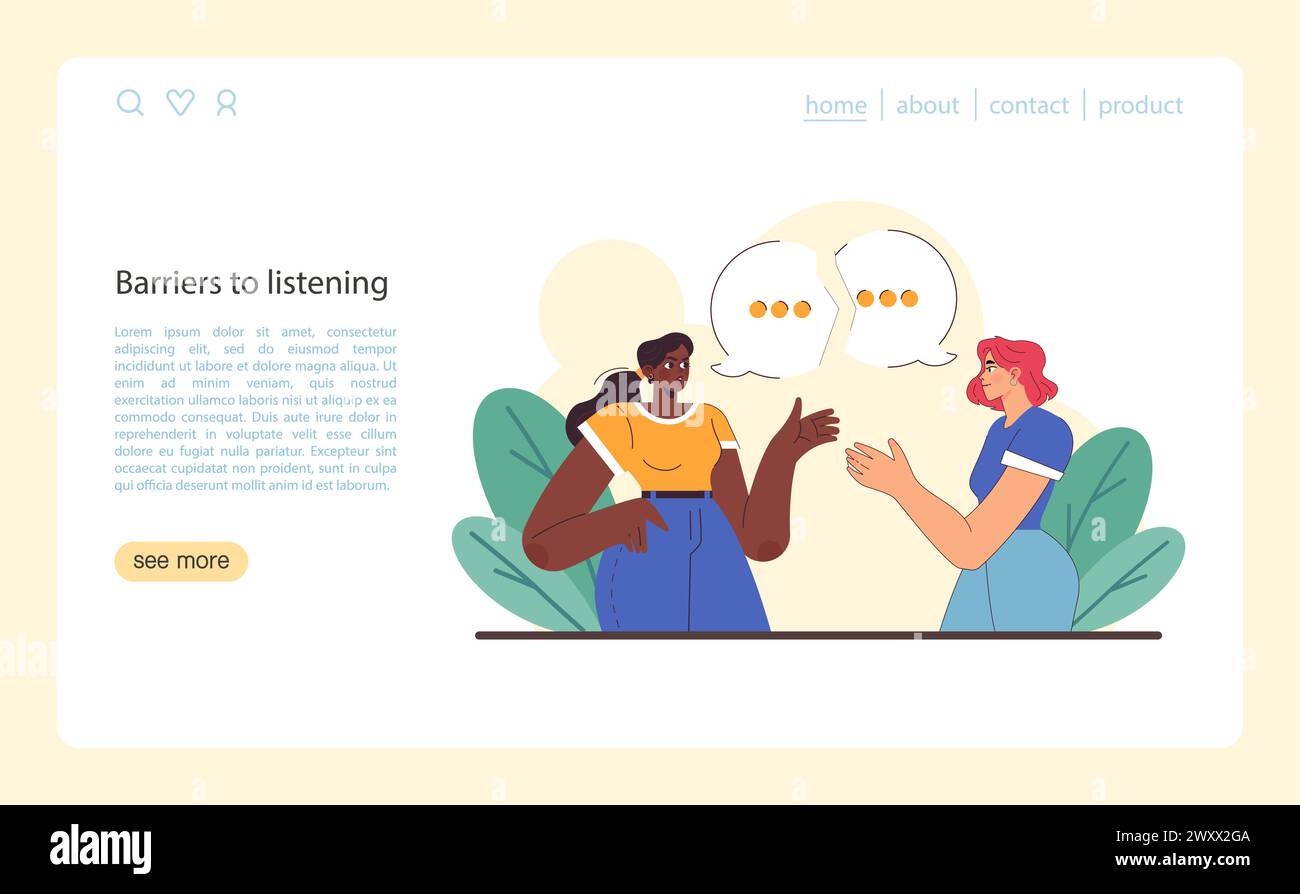 Active listening skill web banner or landing page. Attentive character ...