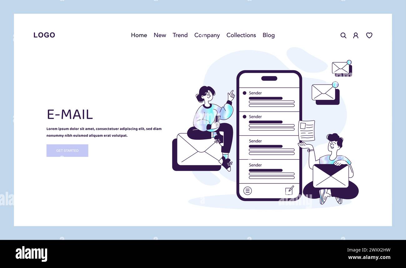 Email Interface Concept. Characters interacting with a modern email app ...