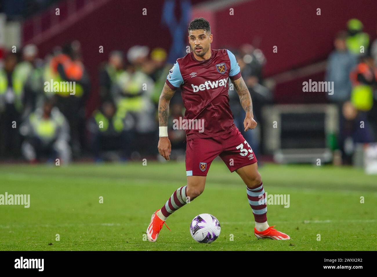 London, UK. 02nd Apr, 2024. Emerson Palmieri of West Ham United during ...