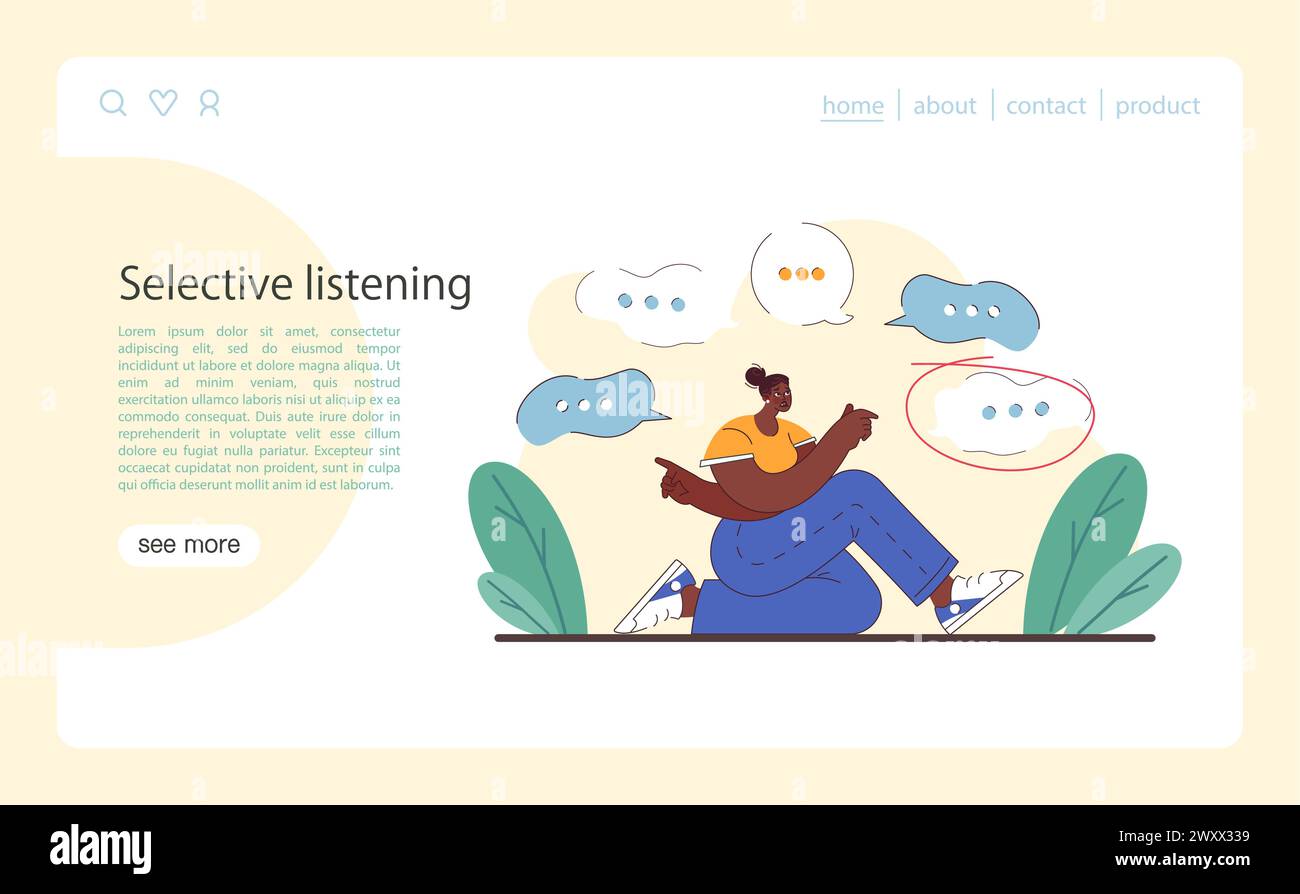 Active listening skill web banner or landing page. Attentive character ...