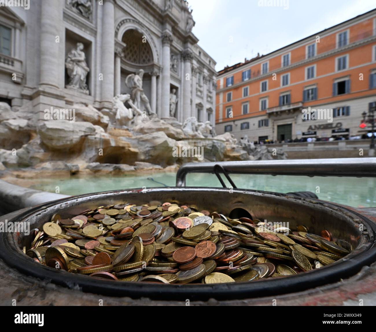 Rome. 2nd Apr, 2024. Photo taken on April 2, 2024 shows coins collected ...