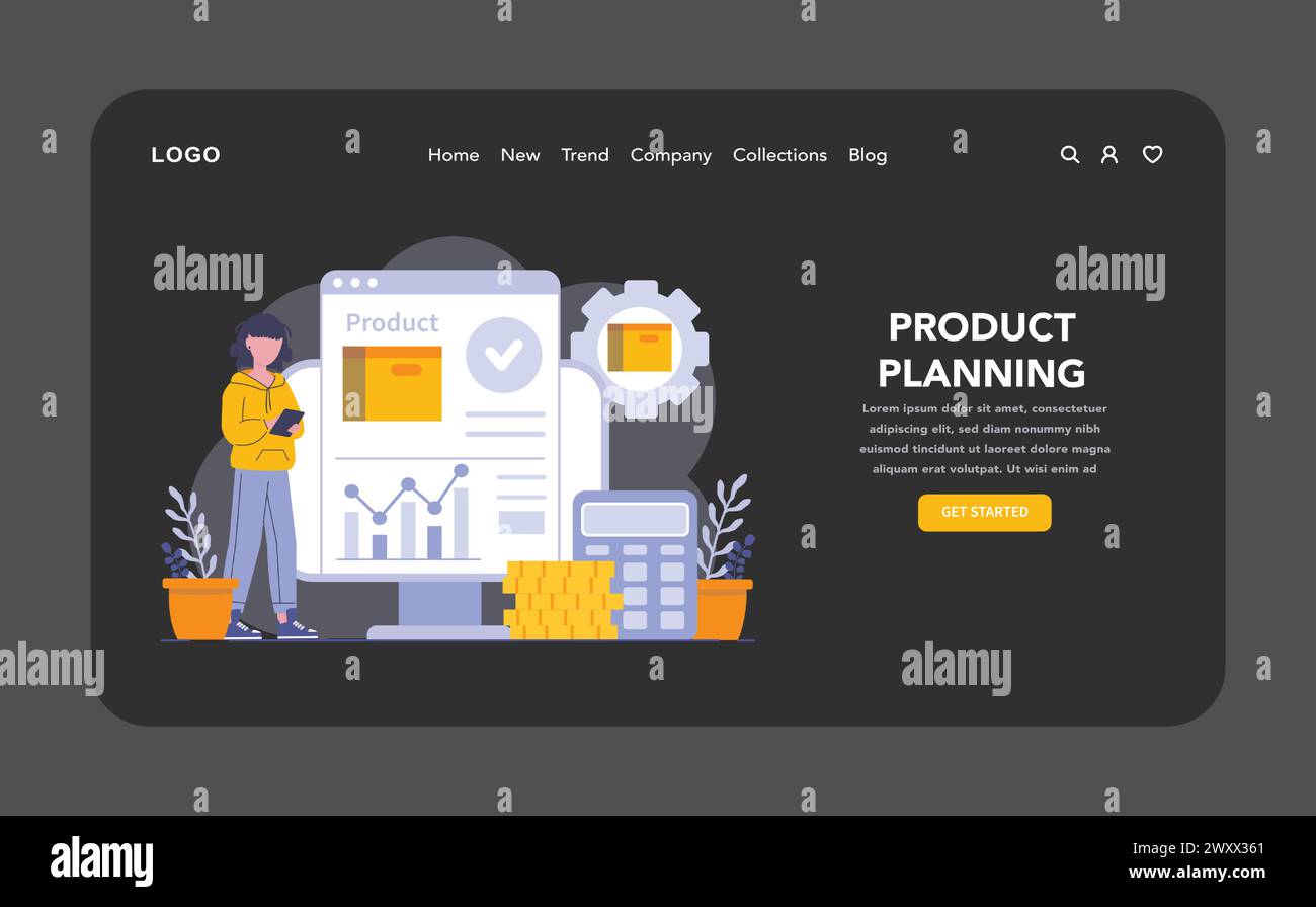 Product planning night or dark mode web or landing page. A strategic ...