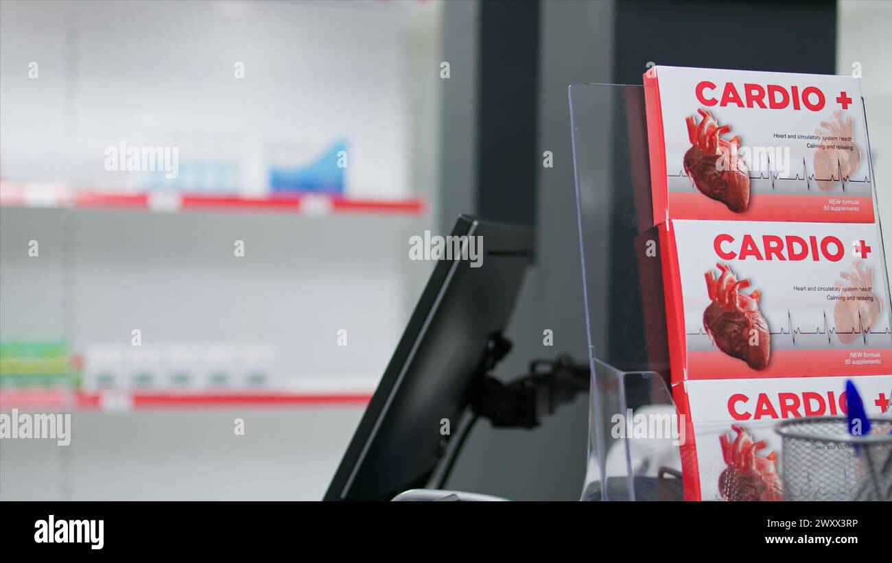 Empty pharmacy packed with medicine and dietary supplements, drugstore ...
