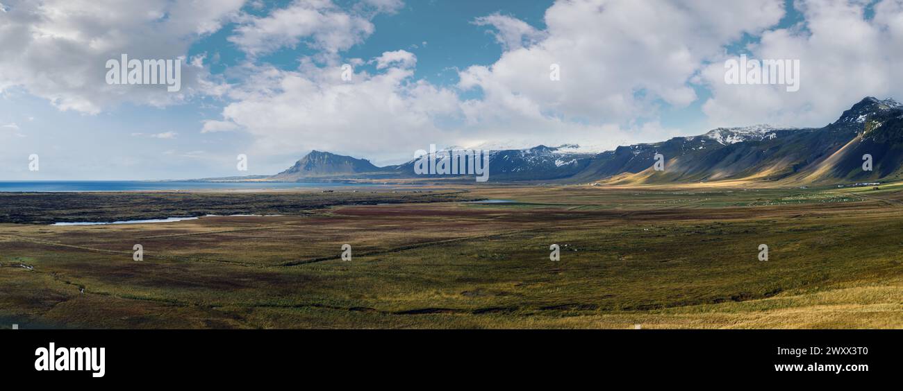 View during auto trip in Iceland. Spectacular Icelandic landscape with ...