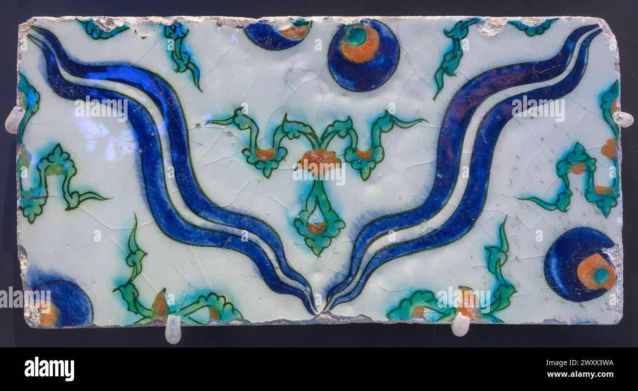 Iznik painted ceramic tile, Palace of Blachernae museum, Istanbul ...